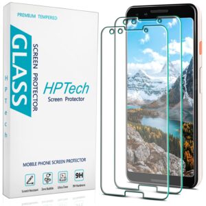 hptech (2 pack) designed for google (pixel 3) tempered glass screen protector, anti scratch, bubble free