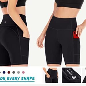 Ewedoos Biker Shorts Women Tummy Control Workout Shorts with 3 Pockets High Waisted Compression Gym Running Yoga Shorts Women Black