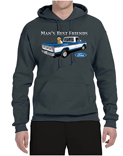 Wild Bobby Ford Motors Funny Man's Best Friends Pickup Truck Dog Cars and Trucks Unisex Graphic Hoodie Sweatshirt, Charcoal, XX-Large