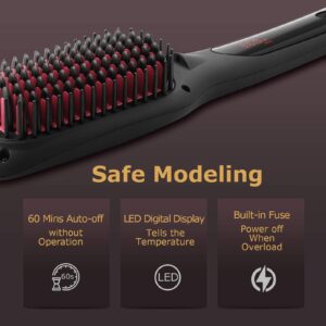 Ionic Hair Straightener Brush by COOLKESI, 30s Fast MCH Ceramic Heating Hair Straightening Brush with Anti Scald Feature, Auto-Off & Dual Voltage, Portable Frizz-Free Silky Electric StraighteningComb1