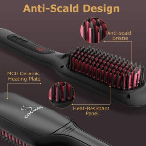 Ionic Hair Straightener Brush by COOLKESI, 30s Fast MCH Ceramic Heating Hair Straightening Brush with Anti Scald Feature, Auto-Off & Dual Voltage, Portable Frizz-Free Silky Electric StraighteningComb1