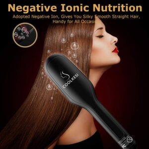 Ionic Hair Straightener Brush by COOLKESI, 30s Fast MCH Ceramic Heating Hair Straightening Brush with Anti Scald Feature, Auto-Off & Dual Voltage, Portable Frizz-Free Silky Electric StraighteningComb1