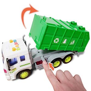 FEROXO Friction Powered Garbage Truck Toys 1:16 Toy Vehicle with Lights and Sounds for Kids