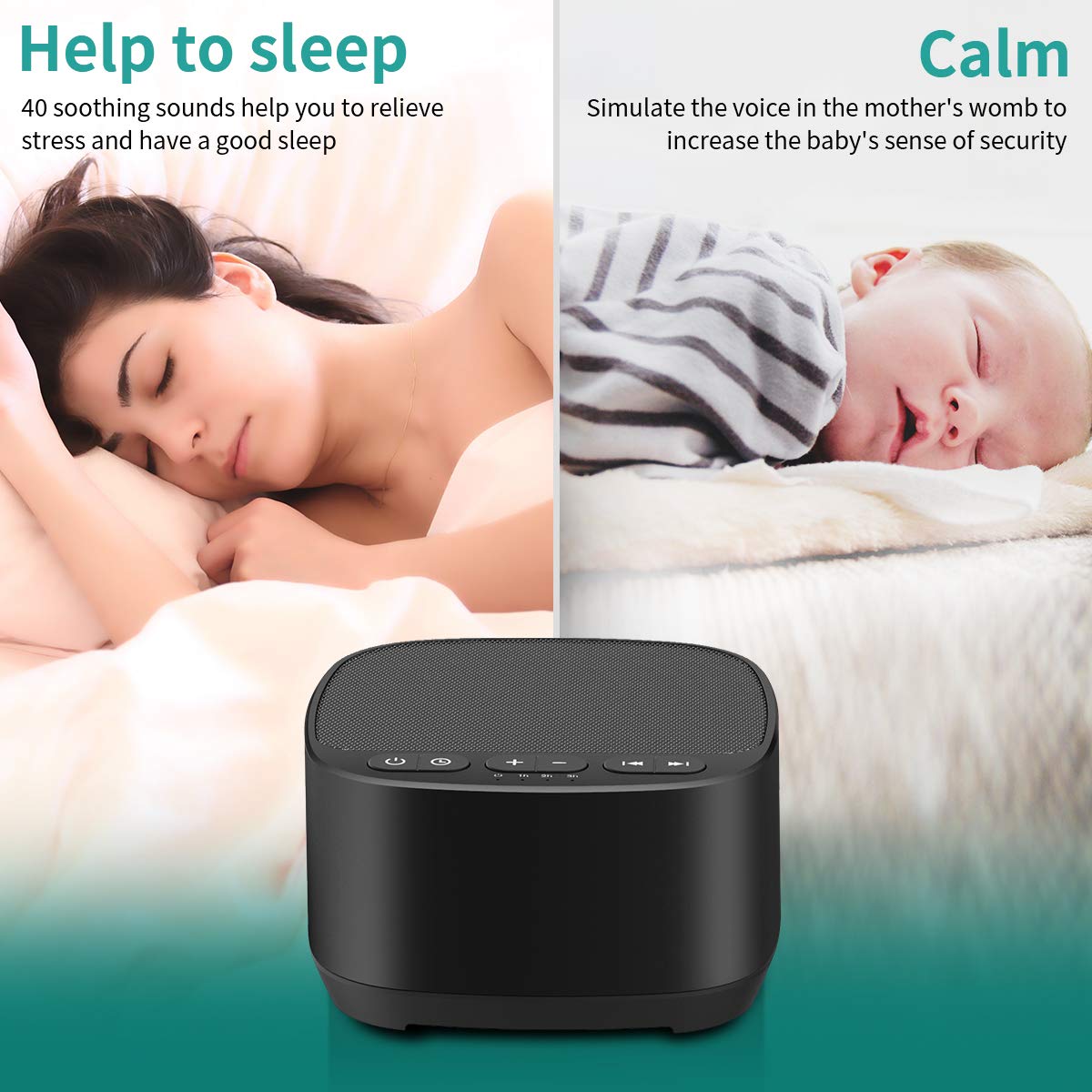 Magicteam Sleep Sound White Noise Machine with 40 Natural Soothing Sounds and Memory Function 32 Levels of Volume Powered by AC or USB and Sleep Timer Sound Therapy for Baby Kids Adults (B-Black)