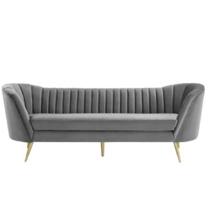 modway opportunity channel tufted curved back upholstered performance velvet sofa in gray