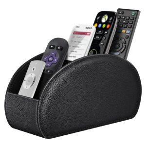 fintie remote control holder, vegan leather tv remote caddy desktop organizer 5 compartments fits tv remotes, media controllers, office supplies, makeup brush