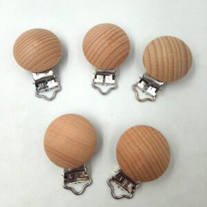 10pcs Natural Beech Wood Pacifier Clips Teething Grasping Toy Suspender Clips Charm Antique DIY Wood Teether Toys (3.0cm 10pcs)