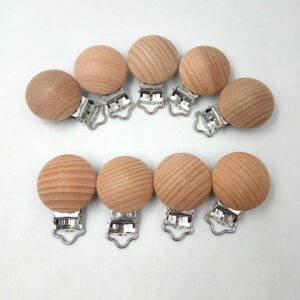 10pcs Natural Beech Wood Pacifier Clips Teething Grasping Toy Suspender Clips Charm Antique DIY Wood Teether Toys (3.0cm 10pcs)