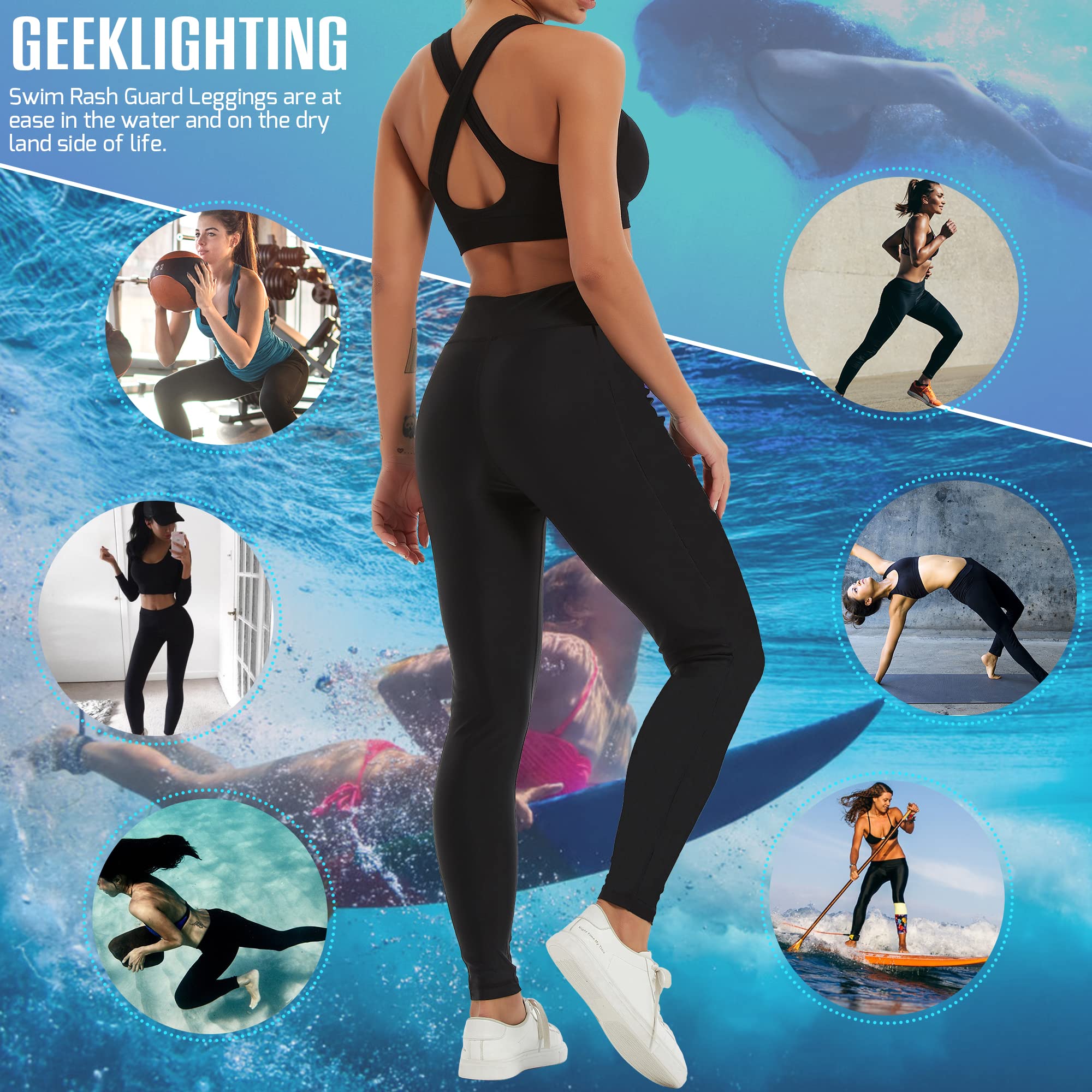 GEEK LIGHTING Swim Pants for Women Surfing Leggings SPF Swimming Tights Rash Guard Water Wetsuit Dive Kayaking Pants Black