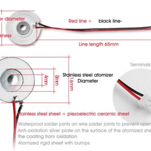 ToToT 2PCS 16mm Ultrasonic Mist Maker Fogger Ceramics Discs Atomizer Humidifier Accessories with Wire and Sealing Ring