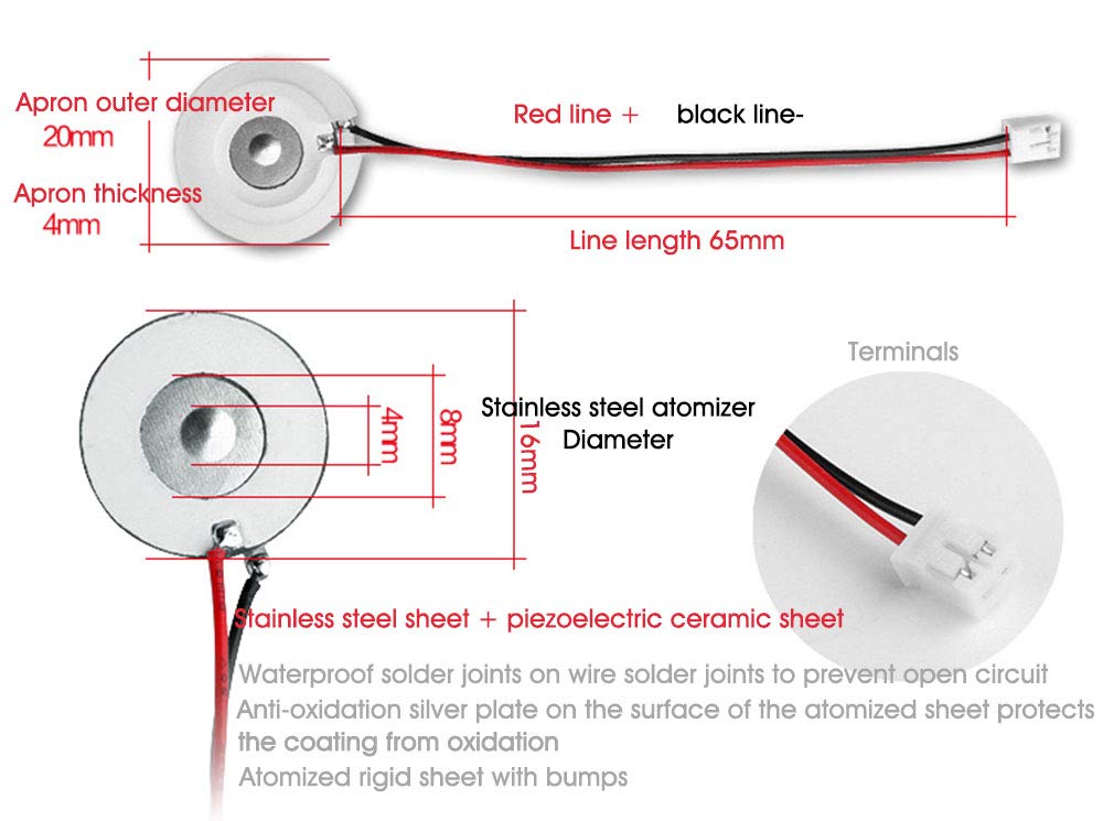 ToToT 2PCS 16mm Ultrasonic Mist Maker Fogger Ceramics Discs Atomizer Humidifier Accessories with Wire and Sealing Ring