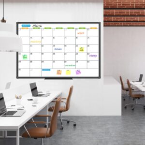 JILoffice Dry Erase Calendar Whiteboard 48 X 36 Inch - Magnetic White Board Calendar Monthly, Black Aluminum Frame Wall Mounted Board for Office Home and School