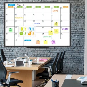 JILoffice Dry Erase Calendar Whiteboard 48 X 36 Inch - Magnetic White Board Calendar Monthly, Black Aluminum Frame Wall Mounted Board for Office Home and School