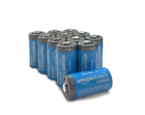 amazon basics 12-pack non-rechargeable cr123a lithium batteries, 3 volt, up to 10-year shelf life