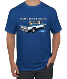 ford motors funny man's best friends pickup truck dog cars and trucks men's graphic t-shirt, royal, large