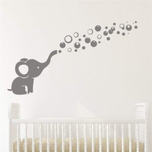 removable nursery room wall decor cute elephant blowing bubbles wall decal art vinyl wall decor sticker for baby bedroom (gray)