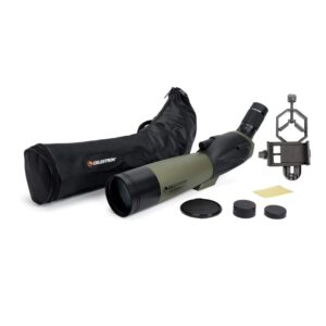 celestron – ultima 80 angled spotting scope – 20-60x zoom eyepiece – multi-coated optics for bird watching, wildlife, scenery and hunting – includes soft carrying case and smartphone adapter