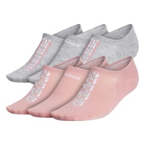 adidas women's superlite linear super no show socks (6-pair), glory pink/white/clear onix cool light heather grey/glory pink/white, medium