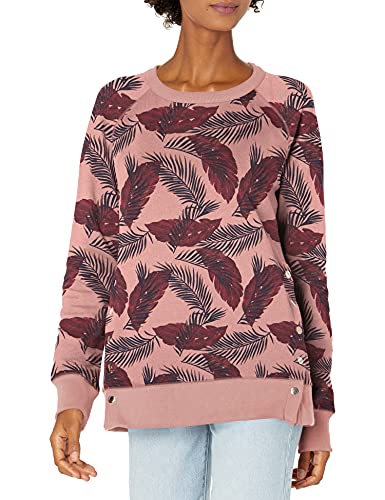 JAG Jeans Women's Kristen Side Snap Crew Pullover-Legacy, Misty Rose Print, L