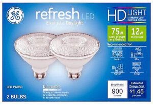 ge lighting 43095 12 watt e26 par30 daylight led dimmable refresh hd light bulbs 2 count