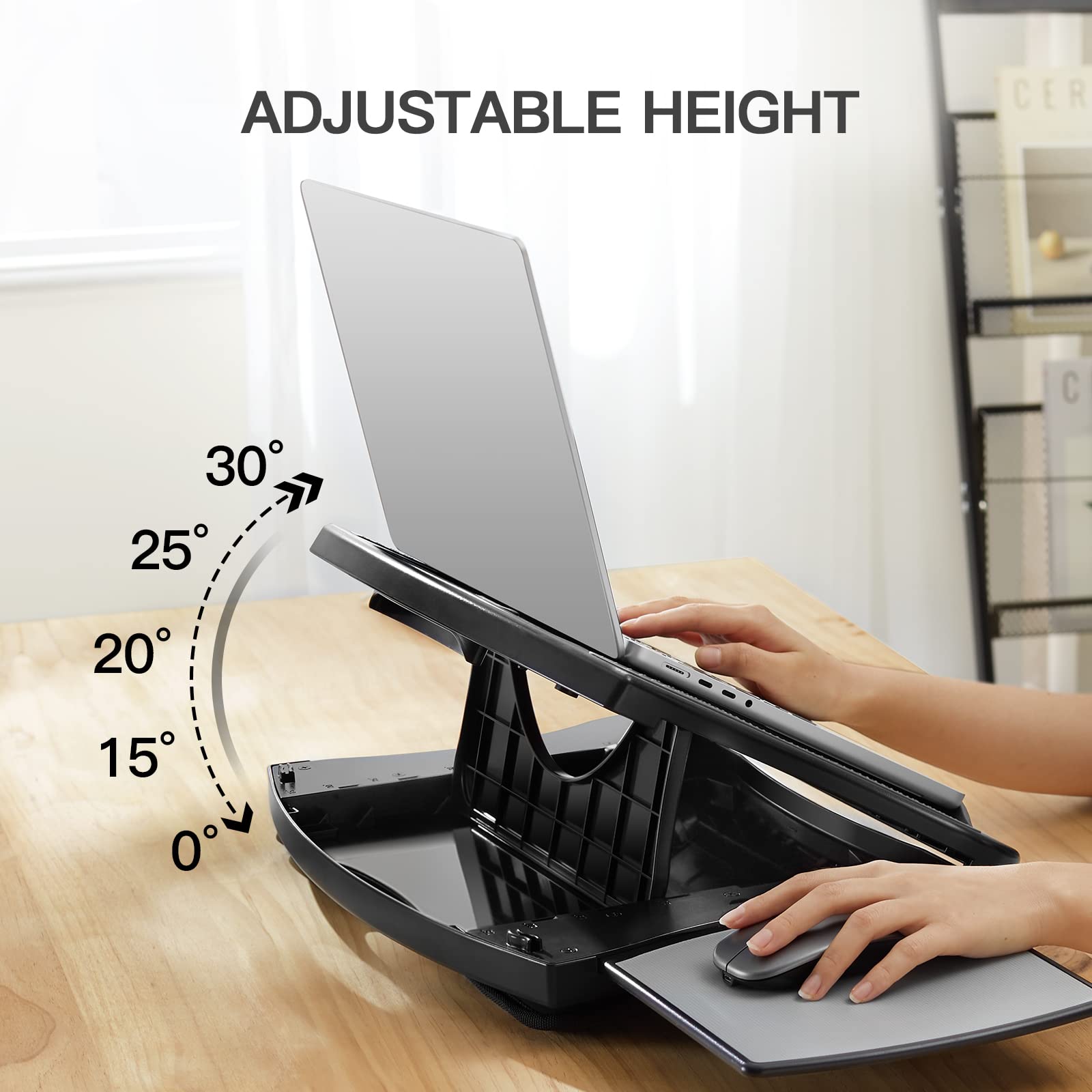 HUANUO Lap Desk with Cooling Fan with 5 Adjustable Angles, Laptop Desk Fits 15.6 Inch Laptops, Lap Laptop Stand for Car with Detachable Mouse Pad & Mesh Cushion Lap Desk Writing Board