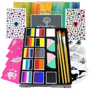 bowitzki professional face painting kit for kids adults 12 x 10gm face paint set stencil one stroke split cake palette non toxic rainbow cakes flora unicorn body makeup halloween christmas easter