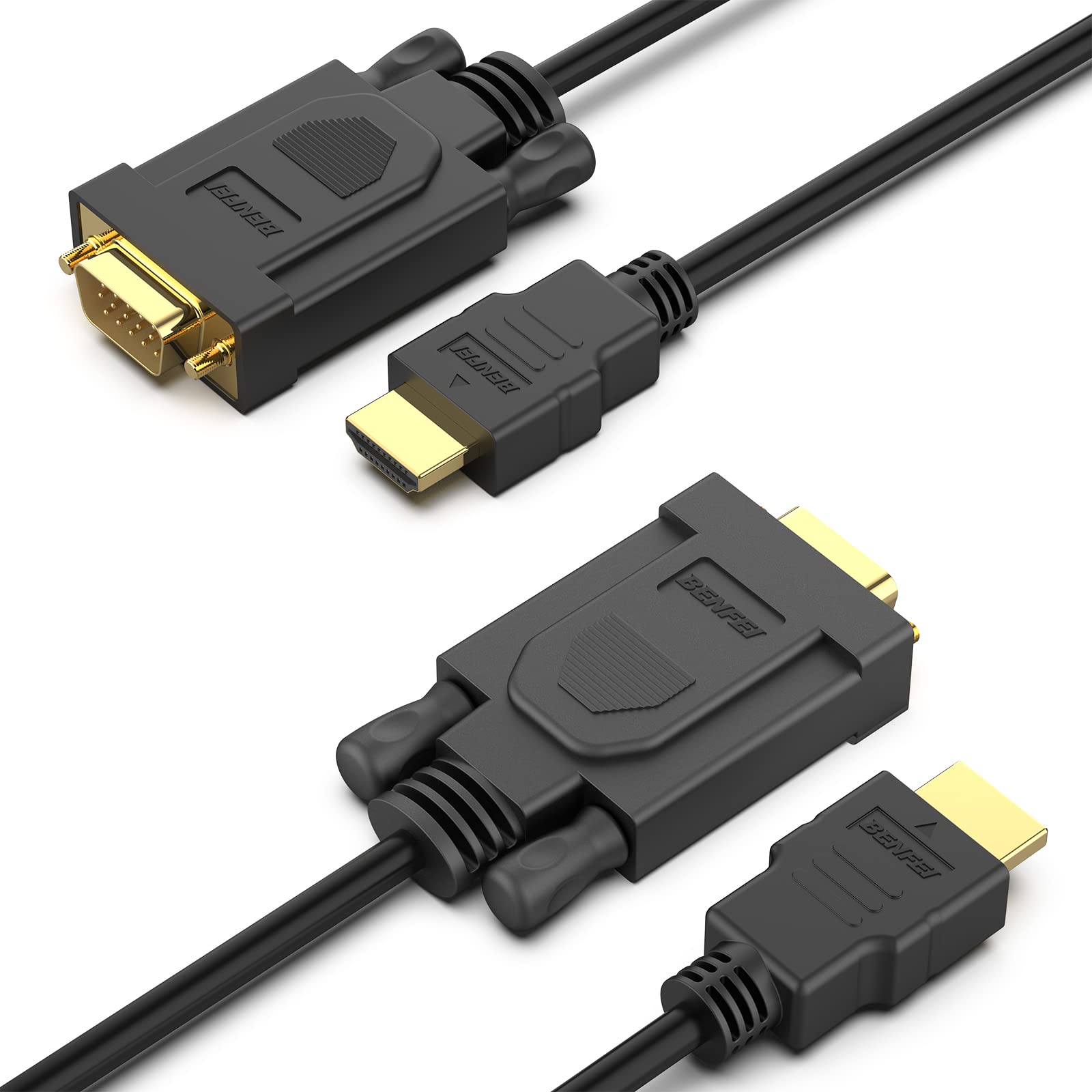 BENFEI 2 Pack HDMI to VGA 6 Feet Cable, Uni-Directional HDMI (Source) to VGA (Display) Cable (Male to Male) Compatible for Computer, Desktop, Laptop, PC, Monitor, Projector, HDTV, Raspberry Pi, Roku