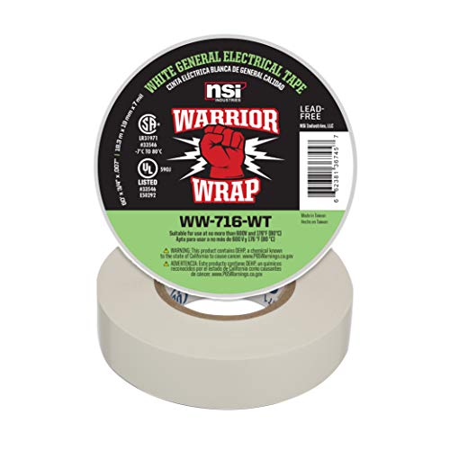 NSI WW-716-WT WarriorWrap General 7 mil Vinyl Electrical Tape, 3/4" Width, 60' Length, White