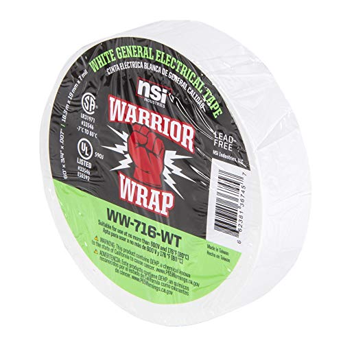 NSI WW-716-WT WarriorWrap General 7 mil Vinyl Electrical Tape, 3/4" Width, 60' Length, White