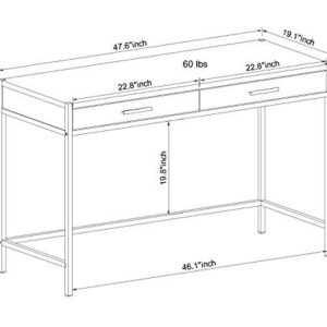 Caffoz 48" Writing Desk | Study Computer Desk | Brown Mahogany | Laptop PC Table Workstation with 2 Drawers for Home Office | Storage Space Saver