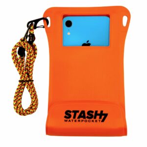 stash7 waterproof phone pouch w/long lanyard | ipx8 adventure grade cellphone dry bag case, fits iphone 15 pro max,14 pro max, 13 pro max, xs, xr, galaxy s21, for snorkeling, kayaking, cruise orange