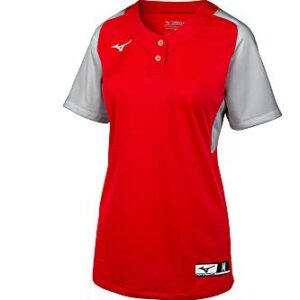 Mizuno Youth Aerolite 2-Button Fastpitch Softball Jersey, Red-Grey, Medium