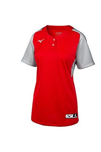 Mizuno Youth Aerolite 2-Button Fastpitch Softball Jersey, Red-Grey, Medium