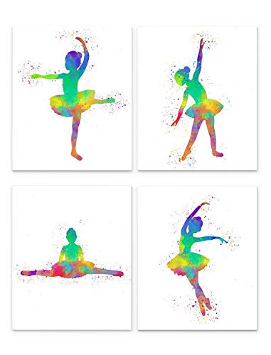 Little Girl Ballet Dancers Abstract Wall Art Print 8 x 10" Set of 4 Unframed, White Background, Perfect for for Girl Ballerina, Teacher and Lover of Ballet, Ideal Bedroom, Dance Studio, Locker Decor