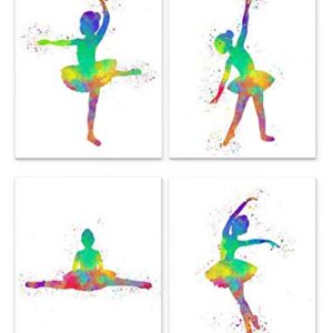 Little Girl Ballet Dancers Abstract Wall Art Print 8 x 10" Set of 4 Unframed, White Background, Perfect for for Girl Ballerina, Teacher and Lover of Ballet, Ideal Bedroom, Dance Studio, Locker Decor