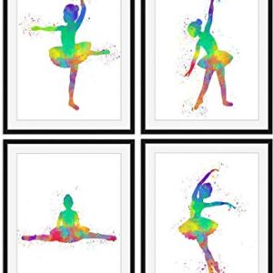 Little Girl Ballet Dancers Abstract Wall Art Print 8 x 10" Set of 4 Unframed, White Background, Perfect for for Girl Ballerina, Teacher and Lover of Ballet, Ideal Bedroom, Dance Studio, Locker Decor