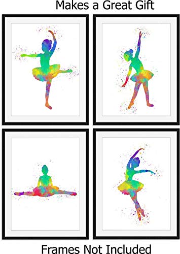 Little Girl Ballet Dancers Abstract Wall Art Print 8 x 10" Set of 4 Unframed, White Background, Perfect for for Girl Ballerina, Teacher and Lover of Ballet, Ideal Bedroom, Dance Studio, Locker Decor