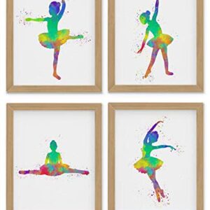 Little Girl Ballet Dancers Abstract Wall Art Print 8 x 10" Set of 4 Unframed, White Background, Perfect for for Girl Ballerina, Teacher and Lover of Ballet, Ideal Bedroom, Dance Studio, Locker Decor