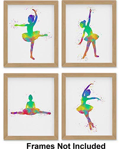 Little Girl Ballet Dancers Abstract Wall Art Print 8 x 10" Set of 4 Unframed, White Background, Perfect for for Girl Ballerina, Teacher and Lover of Ballet, Ideal Bedroom, Dance Studio, Locker Decor