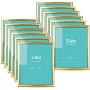 lavie home 8x10 picture frames (12 pack, gold) simple designed photo frames for wall mount display, set of 12 classic collection