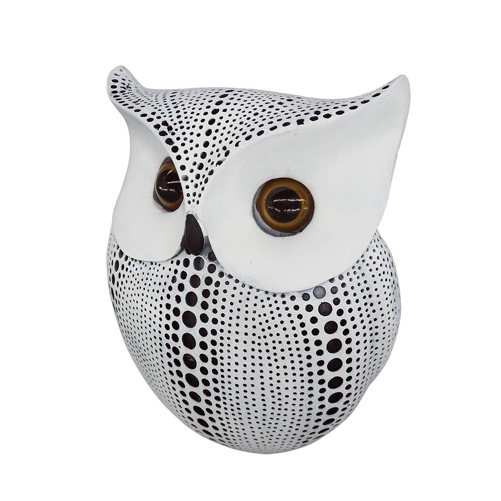 Artgenius Dots Owl Statue,Small Animal Owl Figurines for Home Office Decor (White)