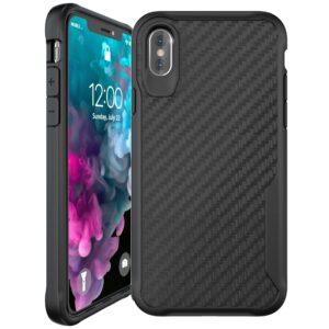 kitoo designed for iphone x case/designed for iphone xs case, carbon fiber pattern, 10ft. drop tested, wireless charging - black