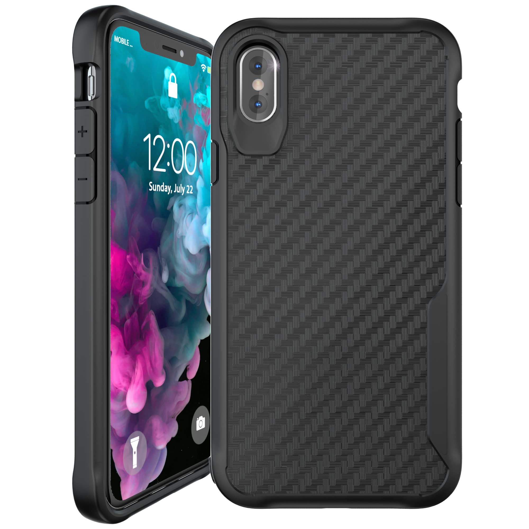 Kitoo Designed for iPhone X Case/Designed for iPhone Xs Case, Carbon Fiber Pattern, 10ft. Drop Tested, Wireless Charging - Black