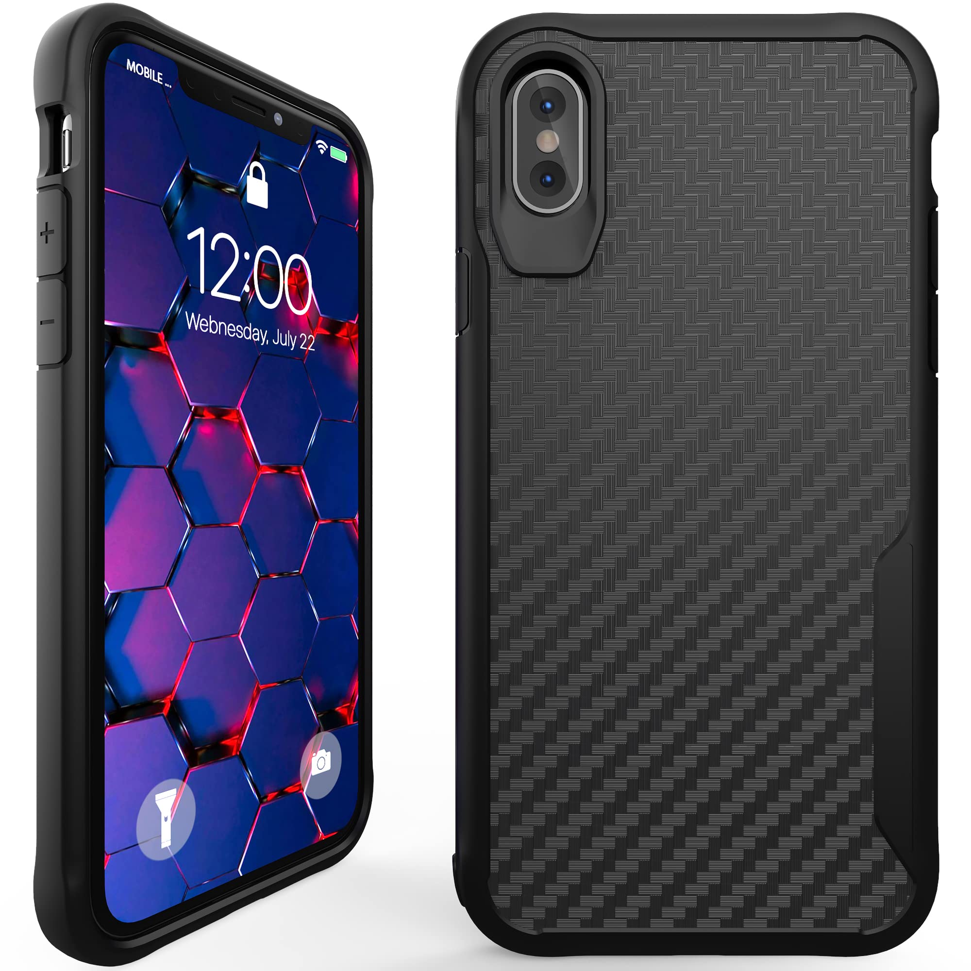 Kitoo Designed for iPhone X Case/Designed for iPhone Xs Case, Carbon Fiber Pattern, 10ft. Drop Tested, Wireless Charging - Black