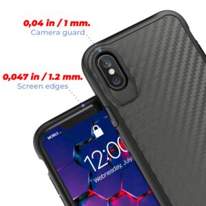 Kitoo Designed for iPhone X Case/Designed for iPhone Xs Case, Carbon Fiber Pattern, 10ft. Drop Tested, Wireless Charging - Black