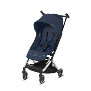 gb pockit+ all city, ultra compact lightweight travel stroller with front wheel suspension, full canopy, and reclining seat in night blue