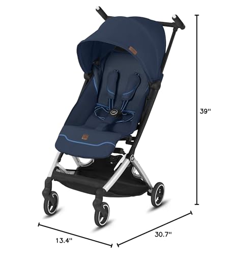 gb Pockit+ All City, Ultra Compact Lightweight Travel Stroller with Front Wheel Suspension, Full Canopy, and Reclining Seat in Night Blue