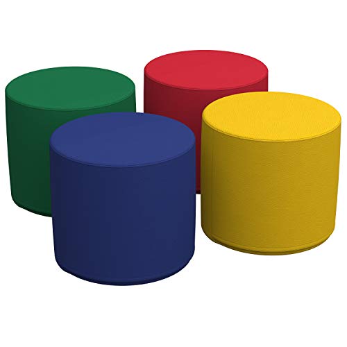 Factory Direct Partners 10453-AS SoftScape 18" Round Ottoman, Collaborative Flexible Seating for Kids, Standard 16" H, (4-Piece Set) - Assorted