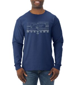 vintage ford mustang silver honeycomb grill distressed cars and trucks mens long sleeve shirt, navy, large