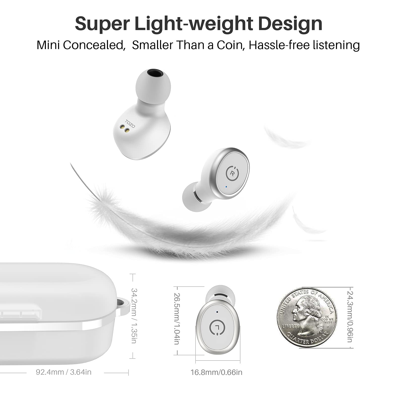 TOZO T10 (Classic Edition) Bluetooth 5.3 Wireless Earbuds with Wireless Charging Case IPX8 Waterproof Stereo Headphones in Ear Built in Mic Headset Premium Sound with Deep Bass for Sport White